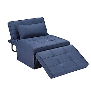 Sofa Bed, 4 in 1 Multi-Function Folding Ottoman Breathable Linen Couch Bed with Adjustable Backrest Modern Convertible Chair for Living Room Apartment Office,Blue