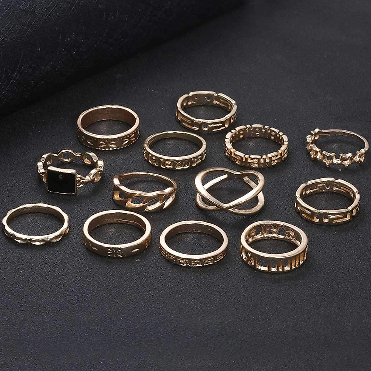 49Pcs Vintage Crystal Knuckle Rings Set Gemstone Boho Stackable Finger Rings Midi Ring for Women Hollow Carved Flowers Gold&Silver Ring Crystal Joint Rings