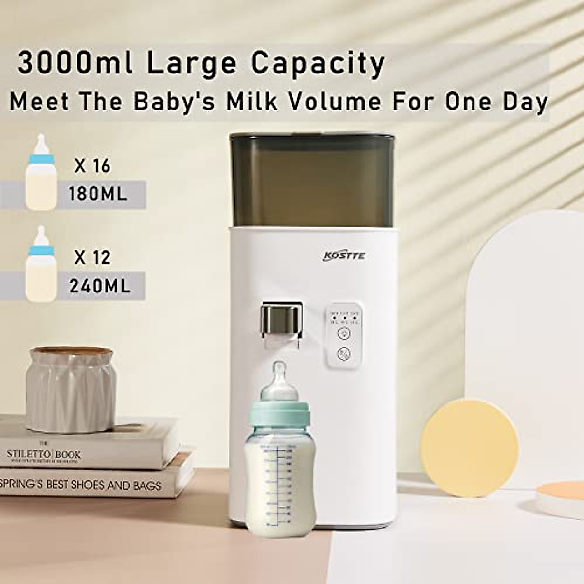 Instant Water Warmer, Fast Baby Bottle Warmer for Baby Formula, 3 Perfect Temperatures Formula Maker with Nightlight, Instantly Dispenses Warm Water at Perfect Temperature, 24H Keeping Warm