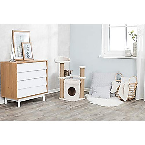 TRIXIE 32.7-in. Nayra Cat Tree with Jute Scratching Post, Large Condo, Dangling Cat Toy, Greige-Brown