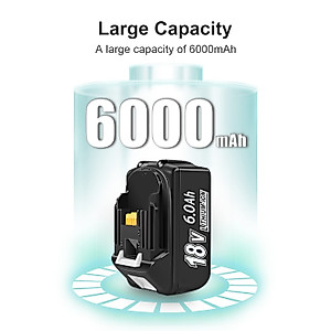 2-Pack 18V 6000mAh Battery Replacement for Makita 18V Battery Kit and Charger with Tool Bag Included Compatible with Makita BL1830B BL1840B BL1850B BL1860B，More