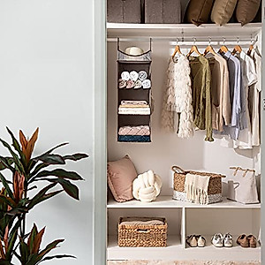 StorageWorks Hanging Closet Organizer, 3-Shelf Hanging Closet Shelves with Top Shelf, 12" W x 12" D x 35 ¼"H, Extra-Large Space, Mixing of Brown and Gray