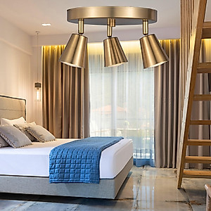 CRAFTRONOS 3 Light Track Lighting Kit, Matt Brass Finish Canopy with Moden Flush Mount Ceiling Spotlight for Kitchen,Dining,Living Room,Home Improvement