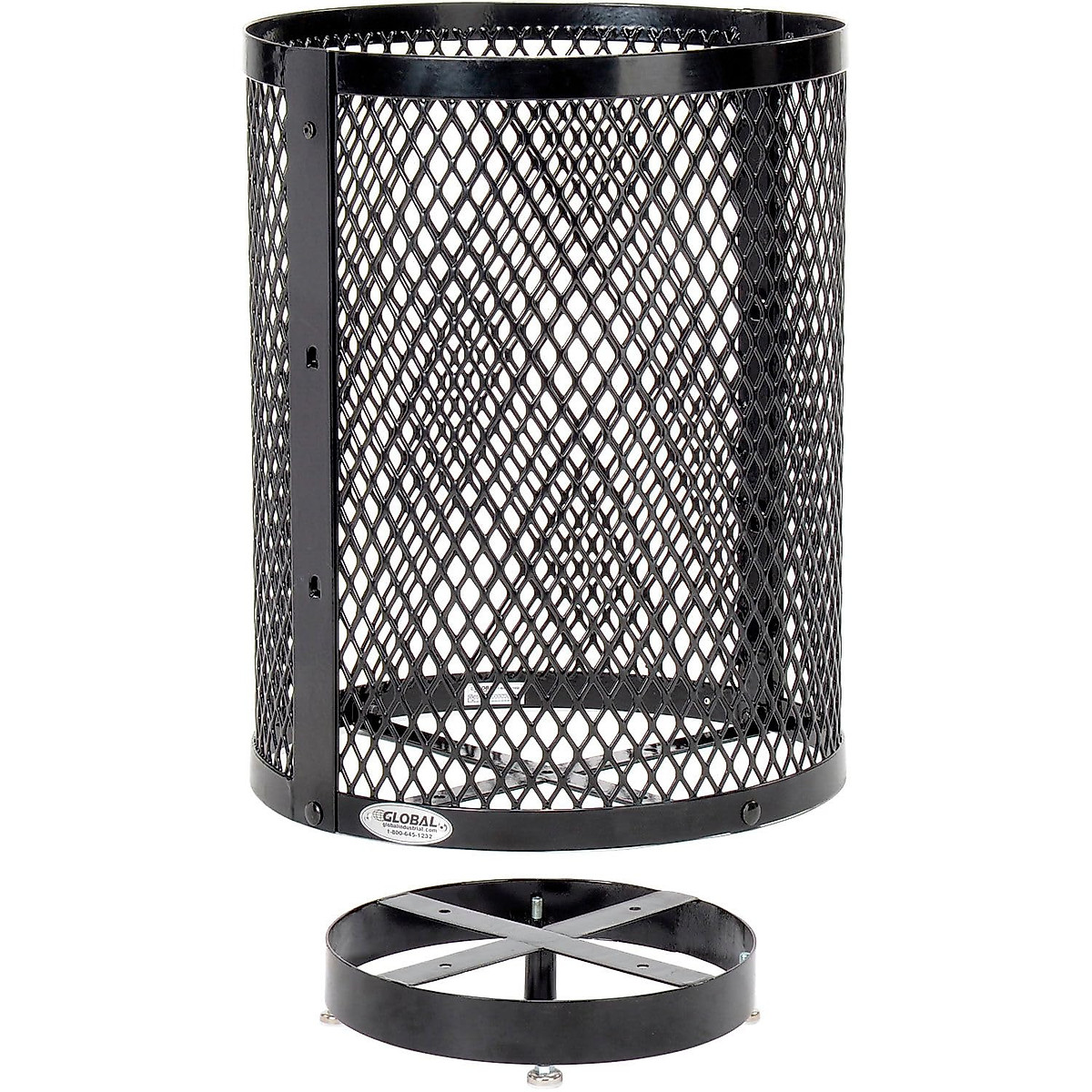 Global Industrial 32 Gallon Deluxe Thermoplastic Mesh Receptacle w/Dome Lid & Base, Black