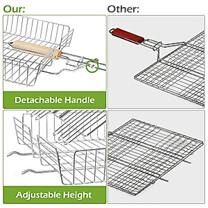 DOUBLE TWO - Stainless Steel Grill Basket, Grill Baskets for Outdoor Grill, Fish Grill Basket, for Meat Vegetable, Grilling Basket, BBQ Accessory, With Adjustable Cover & Detachable Handle, 1Pcs