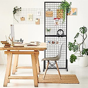 Cathyeen 6' x 2' Wire Grid Panel Wire Wall Grid Display Rack for Craft Shows with T-Base Floorstanding Sturdy Thickened Frame Art Show Display Panels Gridwall Panel Tower with 10 Pcs Hooks