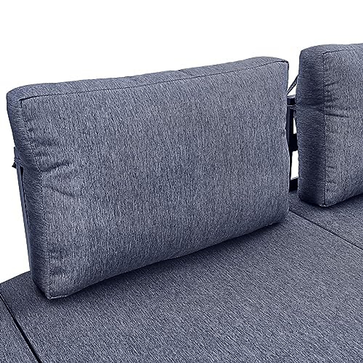 TOME Patio Furniture Set, Outdoor Conversation Sectional Sofa Set with Oak Ottoman, Aluminum Frame and Seat Cushion for Garden Backyard Porch (4pcs Sofa)