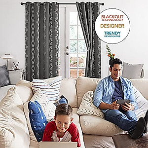 Deconovo Grey Blackout Curtains with Geometric Pattern, Living Room Curtains 72 Inch Length, Soundproof Window Panels for Nursery (Grey, 52W x 72L Inch, 2 Panels)