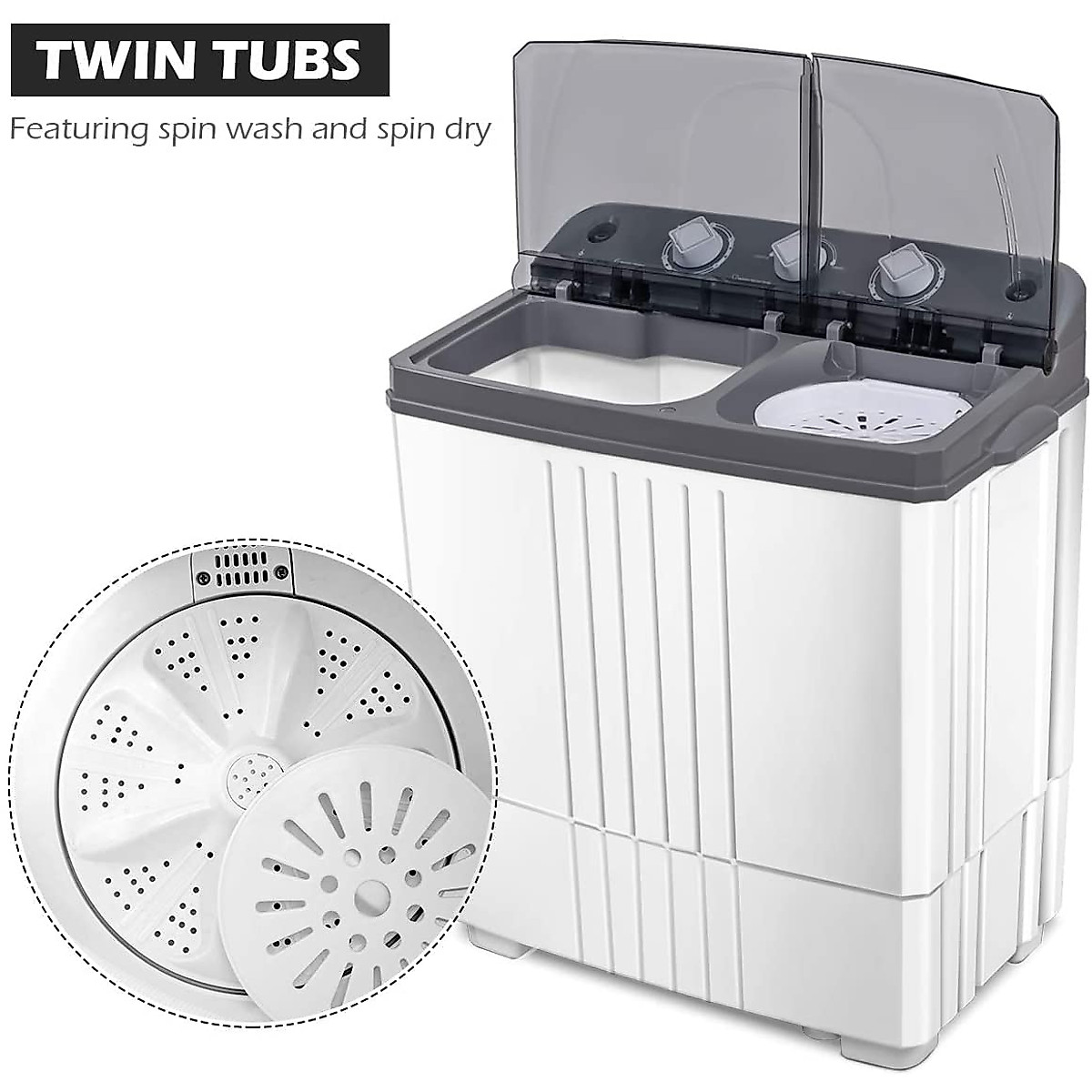 FUTADA Washing Machine, Twin Tub Washer, 20Lbs Capacity Washer & Spinner, Durable Design Energy Saving, w/Inlet and Drain Hose, Compact Laundry Machines for Apartment, Home, Dorm Gray