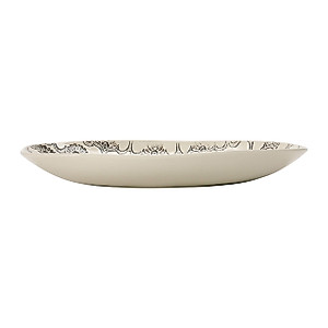 Creative Co-Op Hand-Stamped Stoneware Serving Bowl with Embossed Pattern, Black & Cream Color