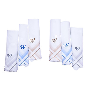 ANTONIA Personalized Handkerchief Cotton for Men with Embroidered W Initials Alphabets for Wedding, Gift, and Formal Occasions (Pack of 6) Multi Color