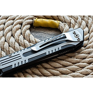 SE Spring Assisted Tanto Folding Knife with Black with Metal Machining Design - KFD20020-1