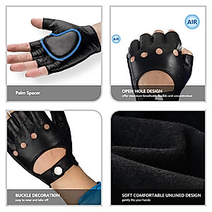 GSG Mens Fingerless Leather Gloves Driving Cycling Motorcycle Half Gloves Unlined X-Large Black