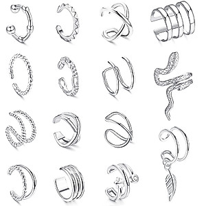 CASSIECA Women's Adjustable Non-Piercing Ear Cuffs Earrings Clip On Cartilage Helix Wrap Ear Jewelry Set