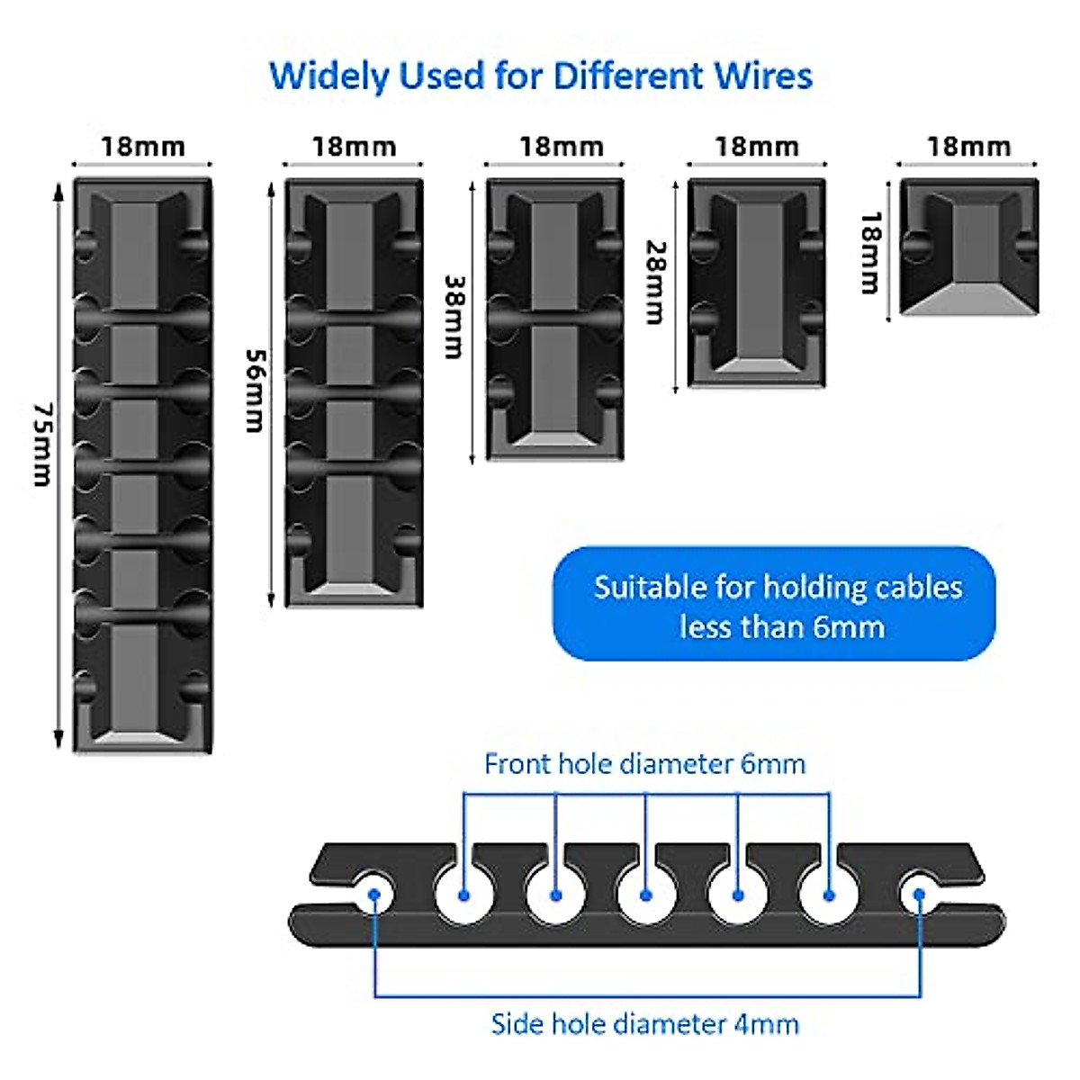 Awker 5 Pack Cable Organizer Clips, Cord Holder, (7-5-3-2-1 Slots) Cable Management Self Adhesive Cable Management for USB Cable/Power Cord/Wire, Desk, Home, Office More (White)