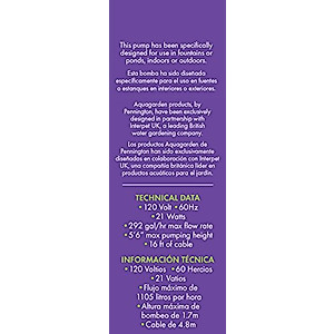 Pennington Aquagarden, Premium Auto Shut-Off Fountain Pump, Suitable for Garden Fountains, Water Features, Aquaponics & Hydroponics, 150 - 300 Gallon, 5’6” Pumping Height
