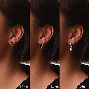 Milacolato Sterling Silver Hoop Earrings for Women 14K Vermeil White Gold Plated 3mm Chunky Gold Hoops Earrings Bold Huggie Small Medium Hoop Earrings 18mm