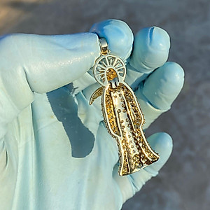 Bling Cartel La Santa Muerte Hip Hop Pendant Iced Charm Flooded Out 14K Gold Finish Small 2"