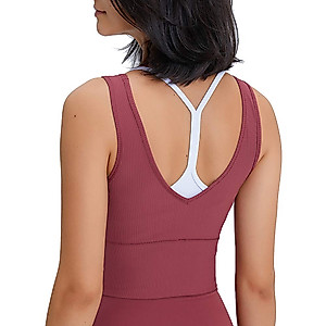 Workout Tank Tops for Women Cropped Ribbed Athletic Tank Gym Tight Fit Tops for Yoga Fitness Sports Running Dark Red 8