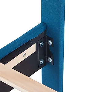 VECELO Twin Upholstered Platform Bed Frame with Adjustable Button Stitched Panel Headboard,Strong Wood Slat Support,Velcro Design,Mattress Foundation/Easy Assembly,Blue