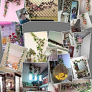 4 Pack 7.8ft Artificial Rose Vines with Green Leaves Fake Flowers Plants Hanging Garden Vine Garland for Wedding Home Party Decor Rustic Craft Supplies (Aqua)