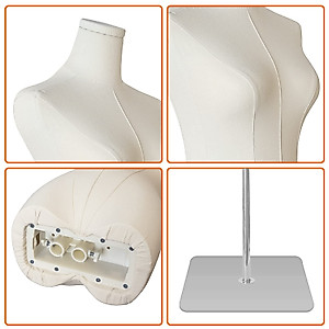 SHAREWIN Female Mannequin Torso Women Dress Forms for Sewing Manicanequin Body High Stability Gold Metal Stand for Clothing Dress Jewelry Display Adjustable Height 50”-70” Thin Body