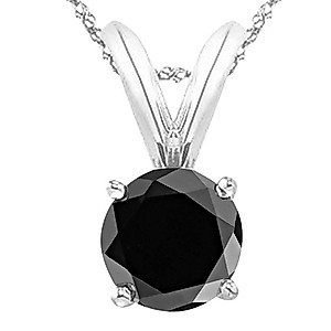 2/3 Carat Platinum Round Black Diamond 4 Prong Solitaire Pendant Necklace (AAA Quality) W/ 16" Gold Chain