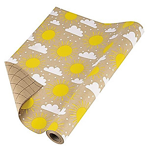 RUSPEPA Kraft Wrapping Paper Roll - Sun and Cloud Design Great for Birthday, Party, Baby Shower - 17 Inches X 32.8 Feet