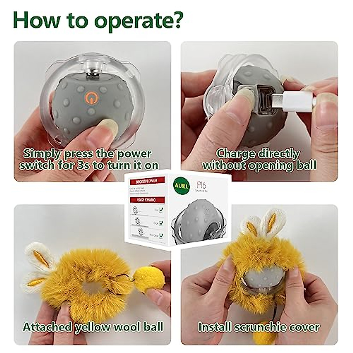 AUKL Interactive Cat Toys Ball with Super Driver, Motion Activate Electric Cat Toy Recommend on Wool Carpet (Robot)