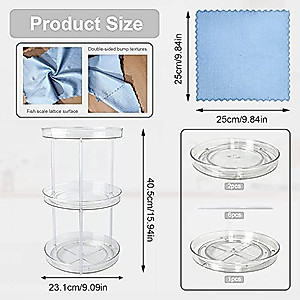 3 Tier Clear Turntable Lazy Susan, HOLENGS Round Spinning Cabinet Spice Rack Organizer with a Dishcloth, Food Storage Container Bins for Kitchen Bathroom Jewelry Container Makeup Cosmetic Storage