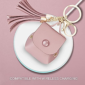 Simpolor Designed for Airpods Case (1st and 2nd Generation), Premium PU Leather AirPods Case Cover with Tassels and Metal Buckles, Compatible with Wireless Charging Cute Airpod Pouch Case, Pink