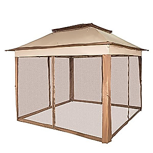 Happybuy Outdoor Canopy Gazebo Tent, Portable Canopy Shelter with 11'x11' Large Shade Space for Party, Backyard, Patio Lawn and Garden, 4 Sandbags, Carrying Bag and Netting Included, Brown