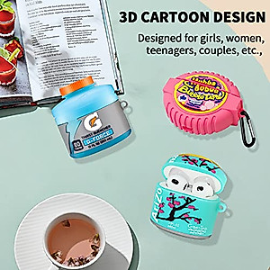 (3Pack) Food Airpod 3 Case for Airpods 3rd Gen, 3D Cartoon Airpods 3 Cover Funny Cute Silicone Protective Case for Airpods 3rd Generation for Girl Boys Kids (Sport Water+Green Drinks+Bubble Gum)