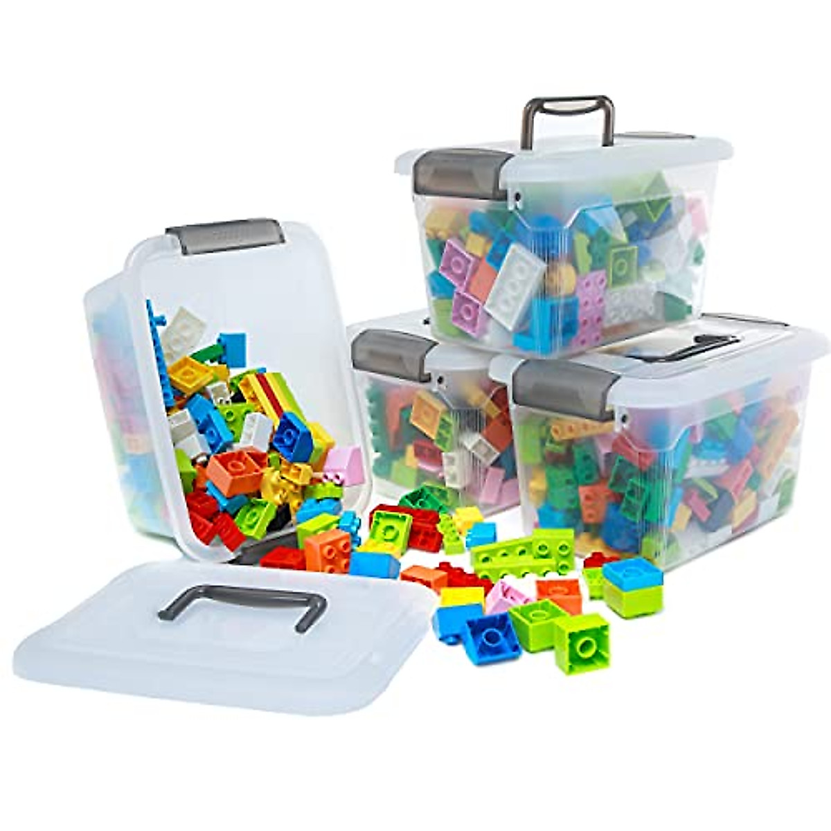 Citylife 4 Pcs 5.3 QT & 4 Pcs 8.5 QT Storage Bins with Lids Clear Plastic Bins with Grey Handle Stackable Storage Containers for Organizing