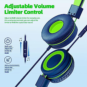 S SMAZINSTAR Headphones with Microphone for Kids, Children Girls Boys Teens Foldable Adjustable On Ear Headphones 3.5mm Jack Compatible iPad Cellphones Computer MP3/4 Kindle Airplane School Tablet