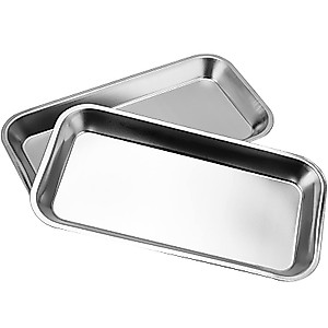 HOZEON 10 Pack Surgical Tray, Stainless Steel Tray, Dental Procedure Tray Lab Instrument Organizer Trays with Seamless Edge for Lab Dental Tattoo Instruments, Silver Flat Type