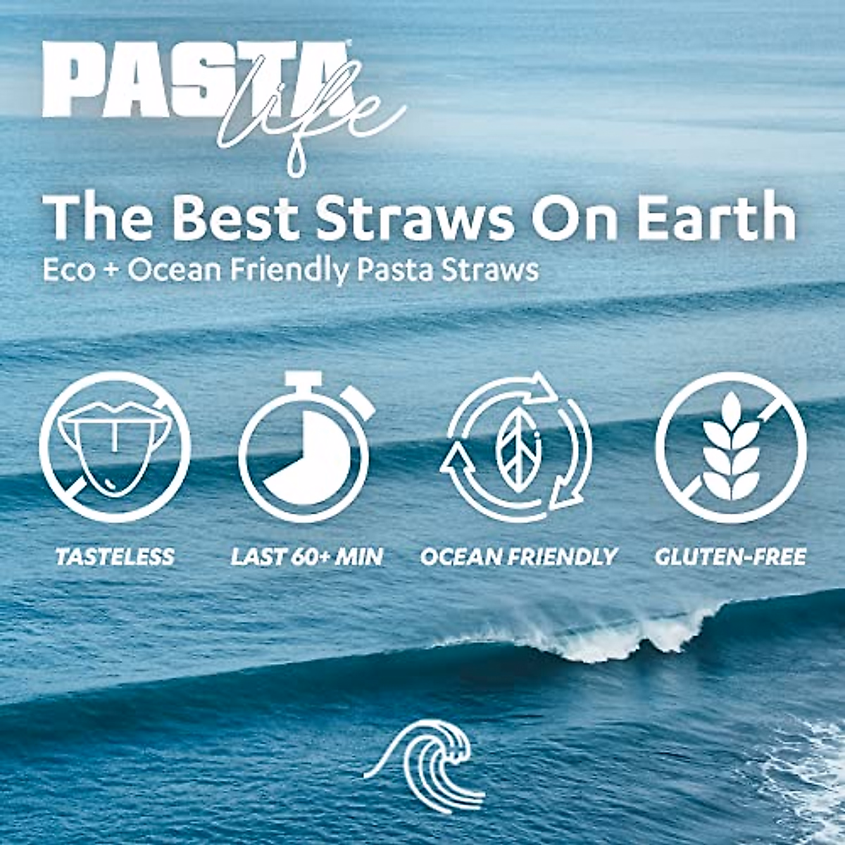 Pasta Drinking Straws, Gluten-Free, Eco-Friendly, 7.5" Blue 30 Count by Pasta Life