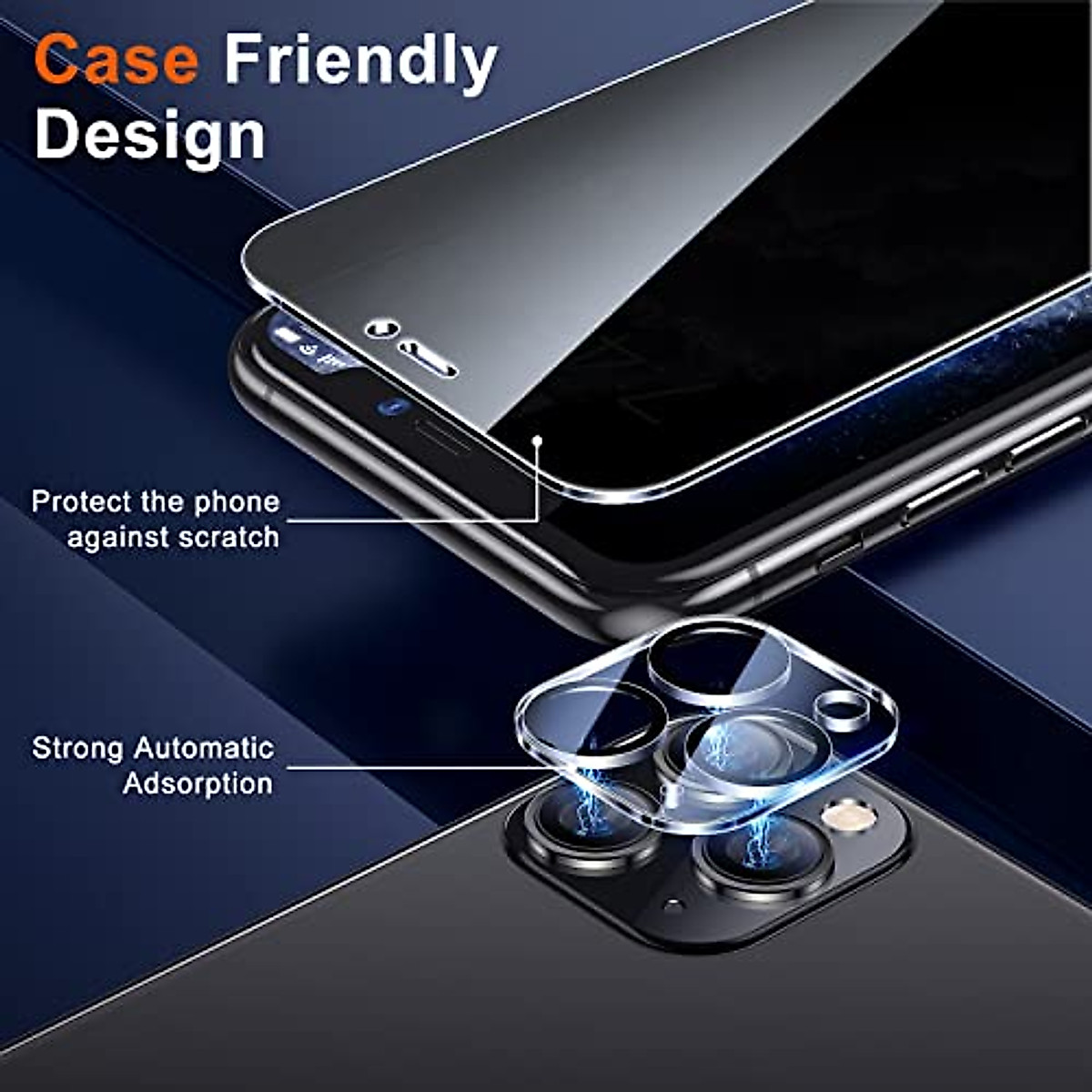 UniqueMe [4 Pack] compatible with iPhone 11 Pro Max 6.5 - inch, 2 Pack Privacy Screen Protector Tempered Glass and 2 Pack Camera Lens Protector, Anti Spy Bubble Free Case Friendly - Precise Cutout
