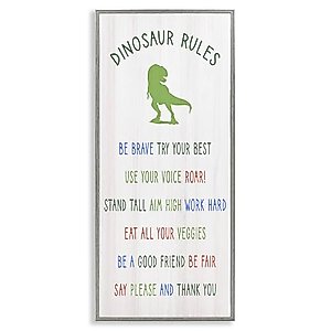 Stupell Industries Dinosaur Rules Listed Kids T-Rex Green Reptile, Designed by Daphne Polselli Gray Framed Wall Art, 10x24, Multicolor