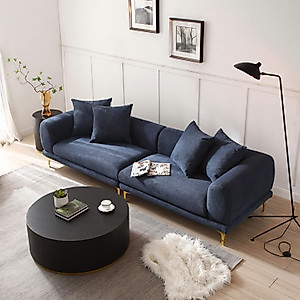 JUSTONE 102''Sofa Couch for Living Room, Modern Mid-Century 4 Seater Sofa with 4 Pillows, Upholstered Couch with Metal Wood Legs for Living Room, Bedroom and Lounge,Apartment Office - Blue