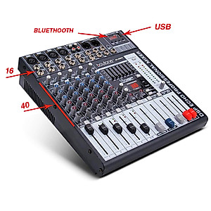 Boytone BT-60MX, 6 Channel Bluetooth Audio Mixer - DJ Sound Controller, USB MP3 Player, 4 XLR Microphone Jack, 7 Band EQ, 16 DSP Digital Multi Effects Processor, RCA IN-OUT Jack, 48V Phantom Power