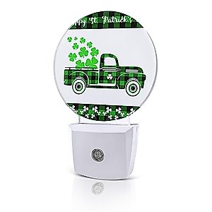 Night Light Plug into Wall, LED Nightlights Happy St. Patrick's Day Lucky Shamrock Green Checkered Truck Small Nightlight Auto Dusk-to-Dawn Sensor Lamp LED Night Lights for Kid's Bedroom, Bathroom