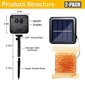 Yayfazy Orange Halloween Decor Solar String Lights Copper Wire 2Packs Each 100Led 33Ft Outdoor Fairy Lights,8 Modes IP65 Waterproof for Patio Garden Tree Xmas Party Wedding Yard Decoration