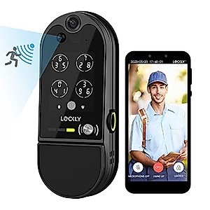 Lockly Vision Elite - WiFi Video Smart Lock with Night Vision Camera, Motion Sensor, Biometric Fingerprint, Voice Control, App Remote Control, Doorbell, Solar Panel, Digital Keypad, Matte Black
