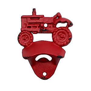 Treasure Gurus Rustic Cast Iron Wall Mount Red Farm Tractor Beer Cap Soda Pop Top Bottle Opener