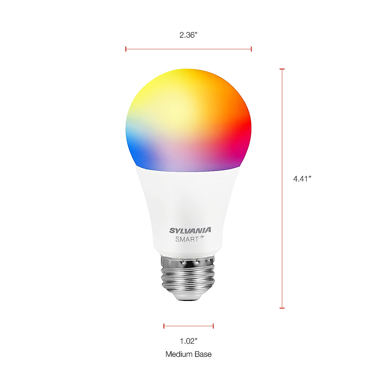 SYLVANIA Bluetooth Mesh LED Smart Light Bulb, One Touch Set Up, A19 60W Equivalent, E26, RGBW Full Color & Adjustable White, Works with Alexa Only - 2 Count (Pack of 1) (75760)