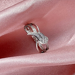 JASXEYO Angel Wings CZ Ring Big Feather Ring Jewelry Gift for Women，Feather Cubic Zirconia Fashion Ring, Platinum Plated Size 6-10 (7)