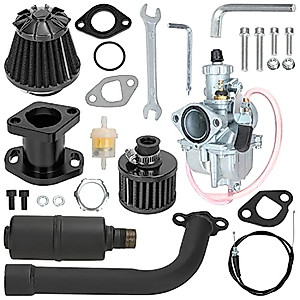 YOXUFA 212cc Carburetor VM22 Carb Exhaust Pipe Muffler Stage 2 Kit for Predator 196cc 200cc 6.5hp Engine Coleman CT200U BT200X Baja Warrior MB200 GX160 GX200 Mini Bike Go Kart High Performance Parts