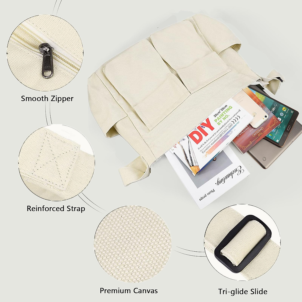 Canvas Messenger Bag Large Hobo Crossbody Bags with Multiple Pockets,School Vintage Shoulder Laptop Bag for Women and Men-White