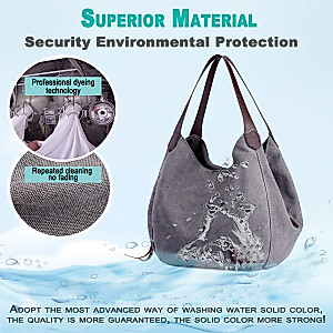 DOURR Women's Multi-pocket Shoulder Bag Fashion Cotton Canvas Handbag Tote Purse (Dark Blue - Medium Size)